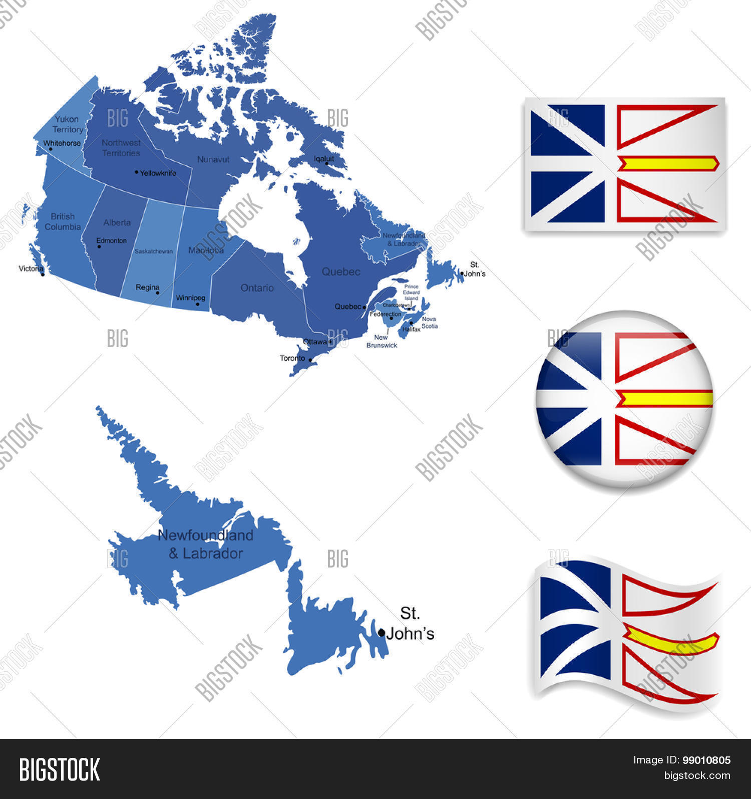 Canada-Newfoundland-Map and Flag Collection Stock Vector & Stock Photos ...