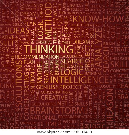 THINKING. Word collage. Illustration with different association terms ...