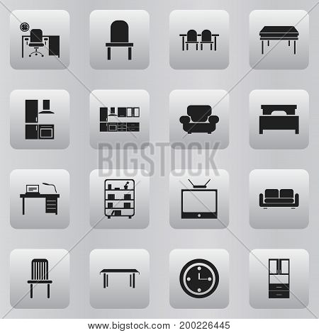Set Of 16 Editable Interior Icons. Includes Symbols Such As Seat ...