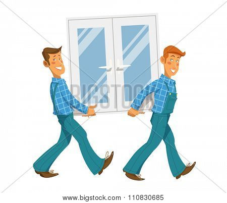 Two Mans Carry Window Vector & Photo (Free Trial) | Bigstock