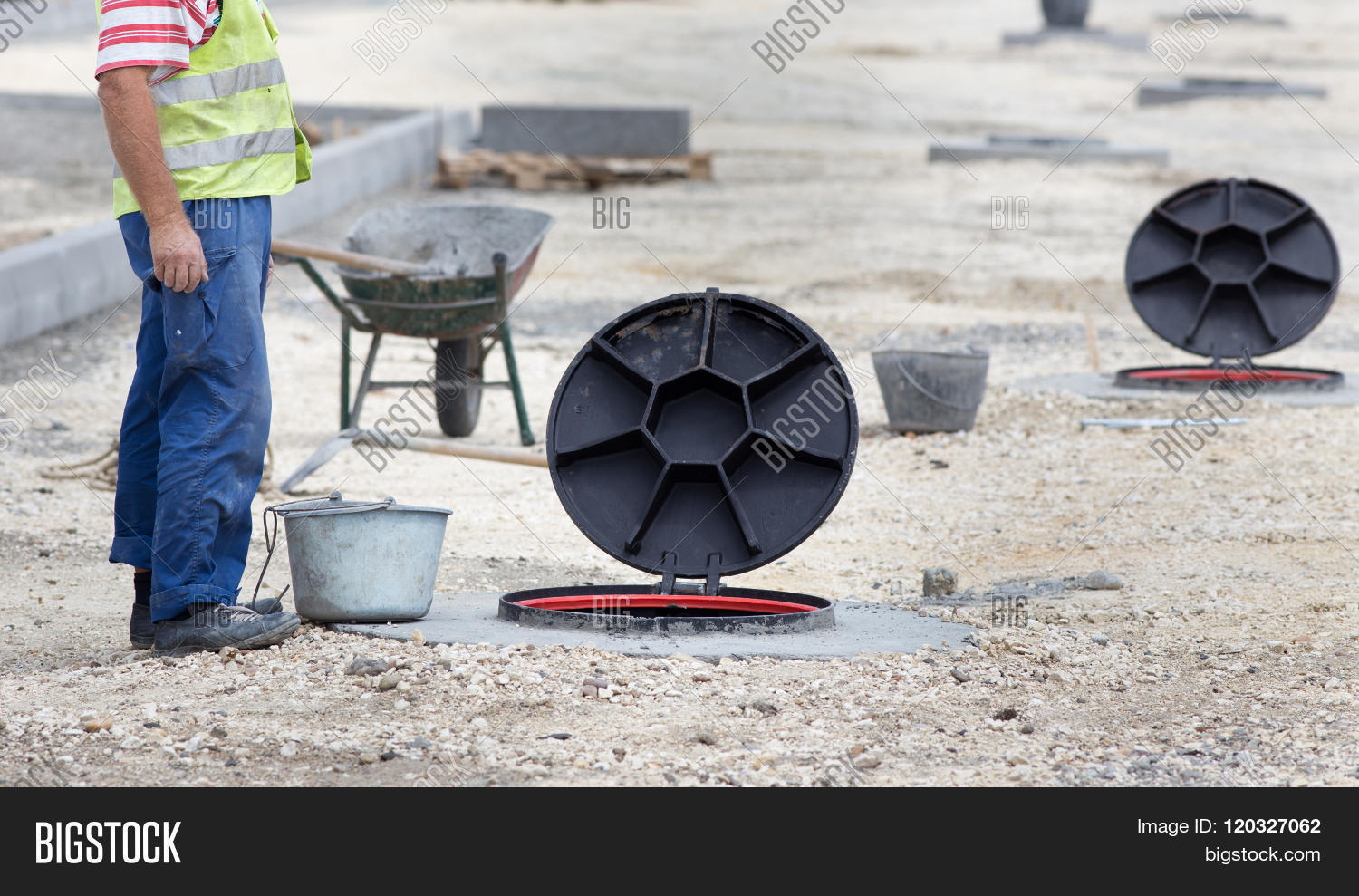 Worker Beside Manhole Image & Photo (Free Trial) | Bigstock