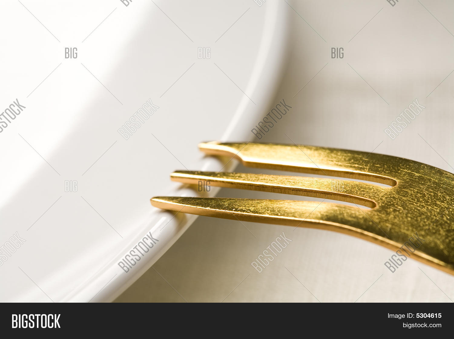 Gold Fork On Plate Image & Photo (Free Trial) | Bigstock