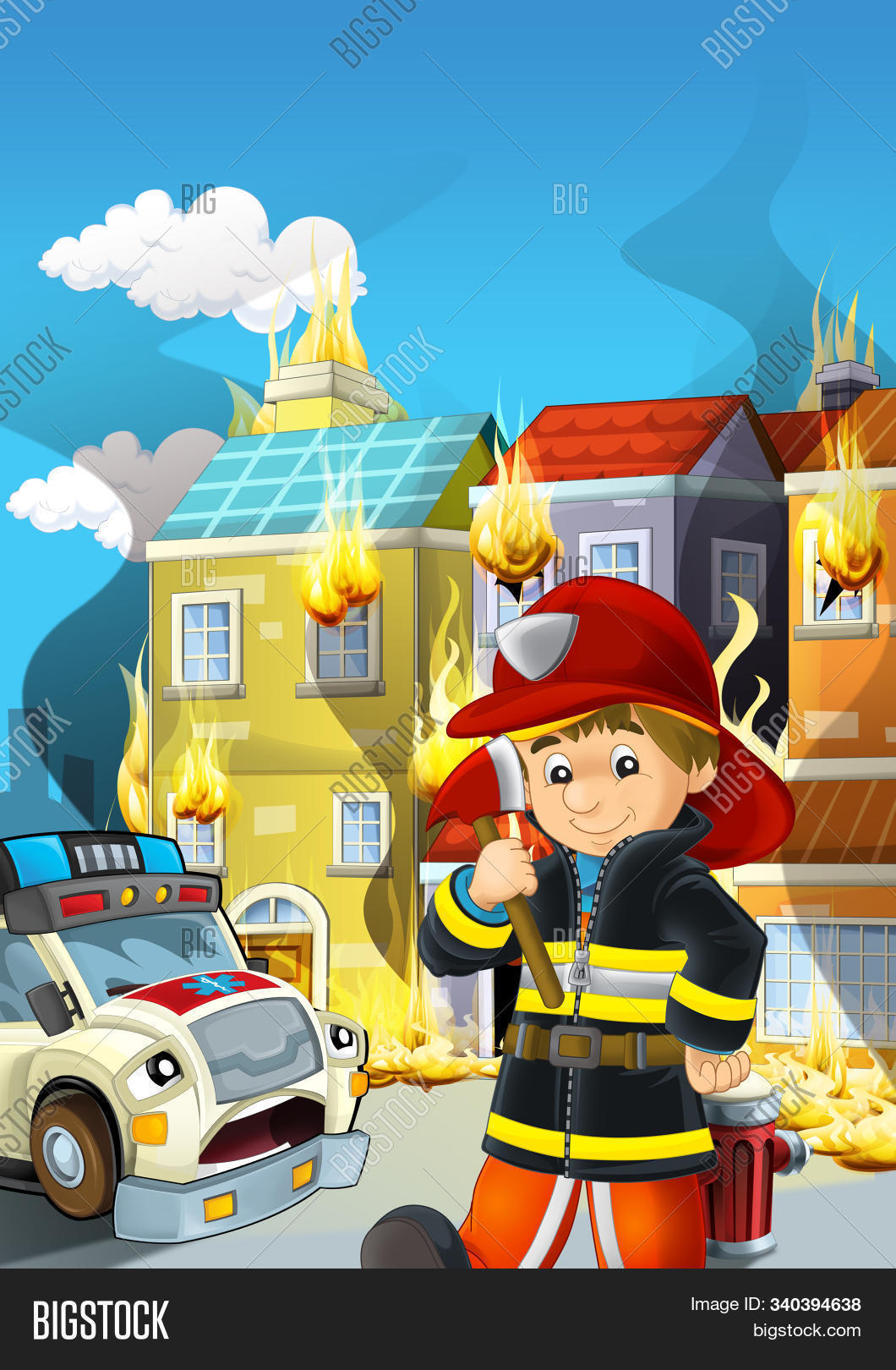 Cartoon Scene Fireman Image & Photo (Free Trial) | Bigstock
