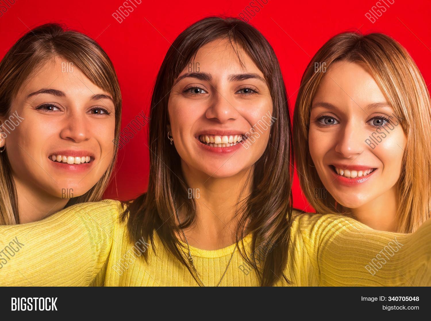Three Girls On Red Image & Photo (Free Trial) | Bigstock