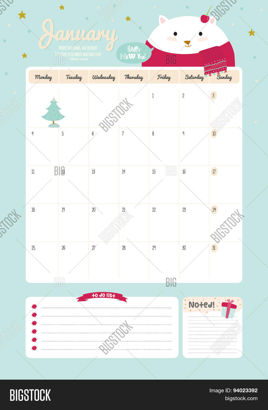 Cute Calendar Diary Vector & Photo (Free Trial) | Bigstock