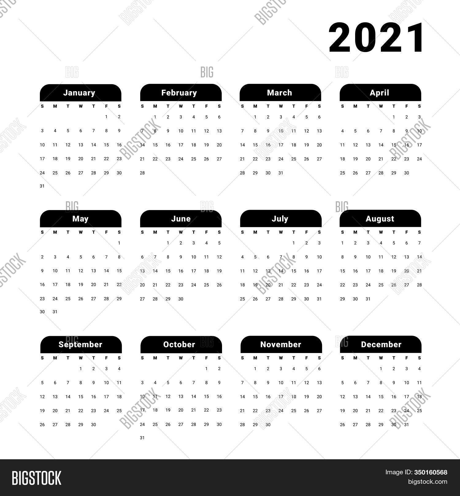 Calendar 2021. Black Vector & Photo (Free Trial) | Bigstock