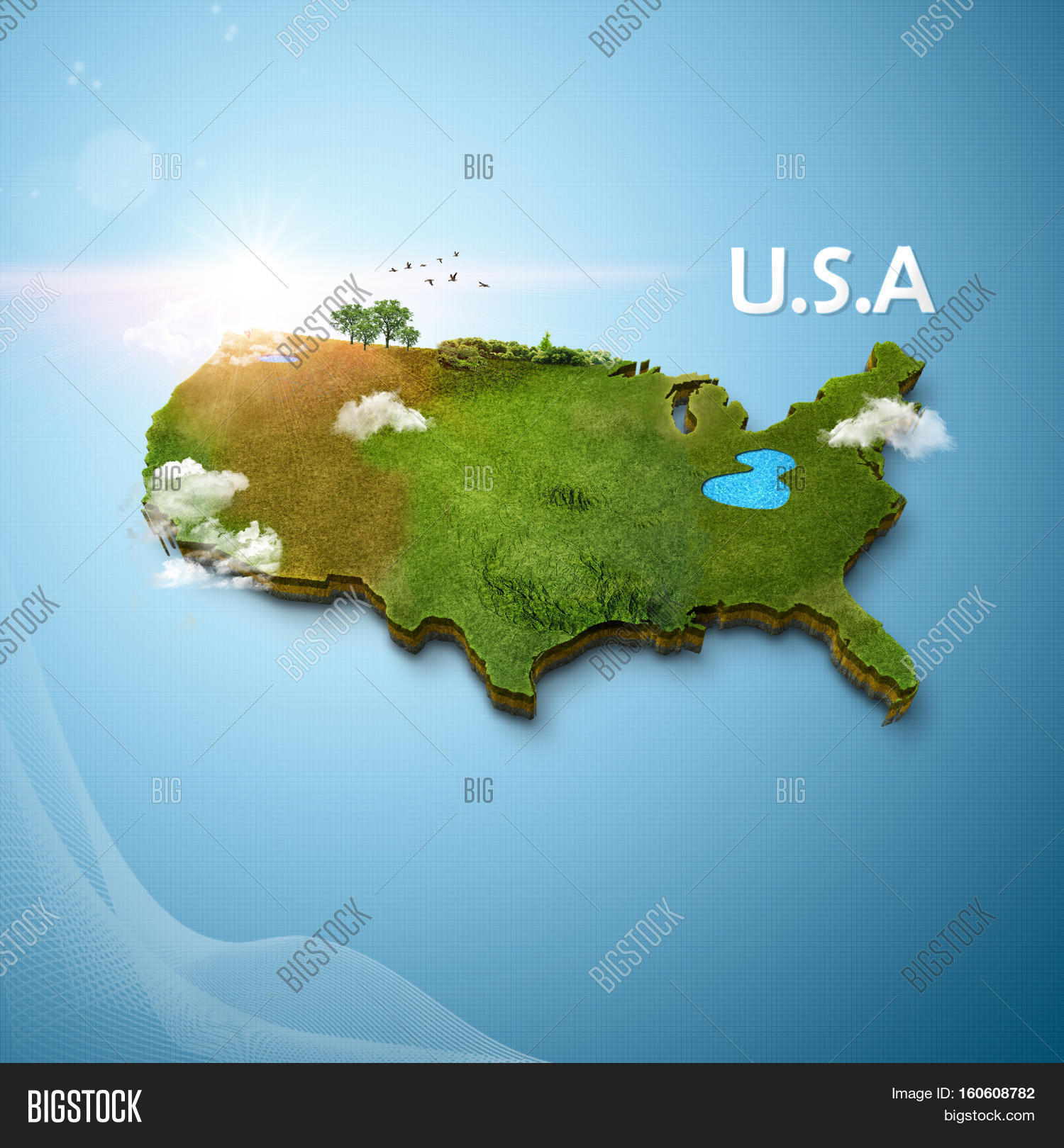 Realistic 3D Map USA ( Image & Photo (Free Trial) | Bigstock