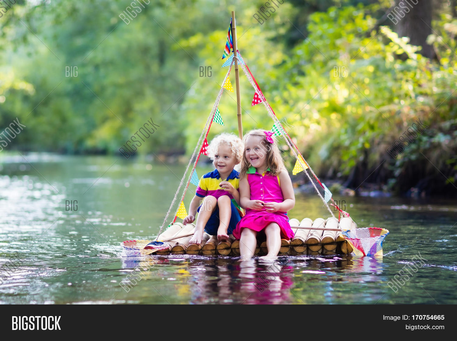 Kids On Wooden Raft Image & Photo (Free Trial) | Bigstock