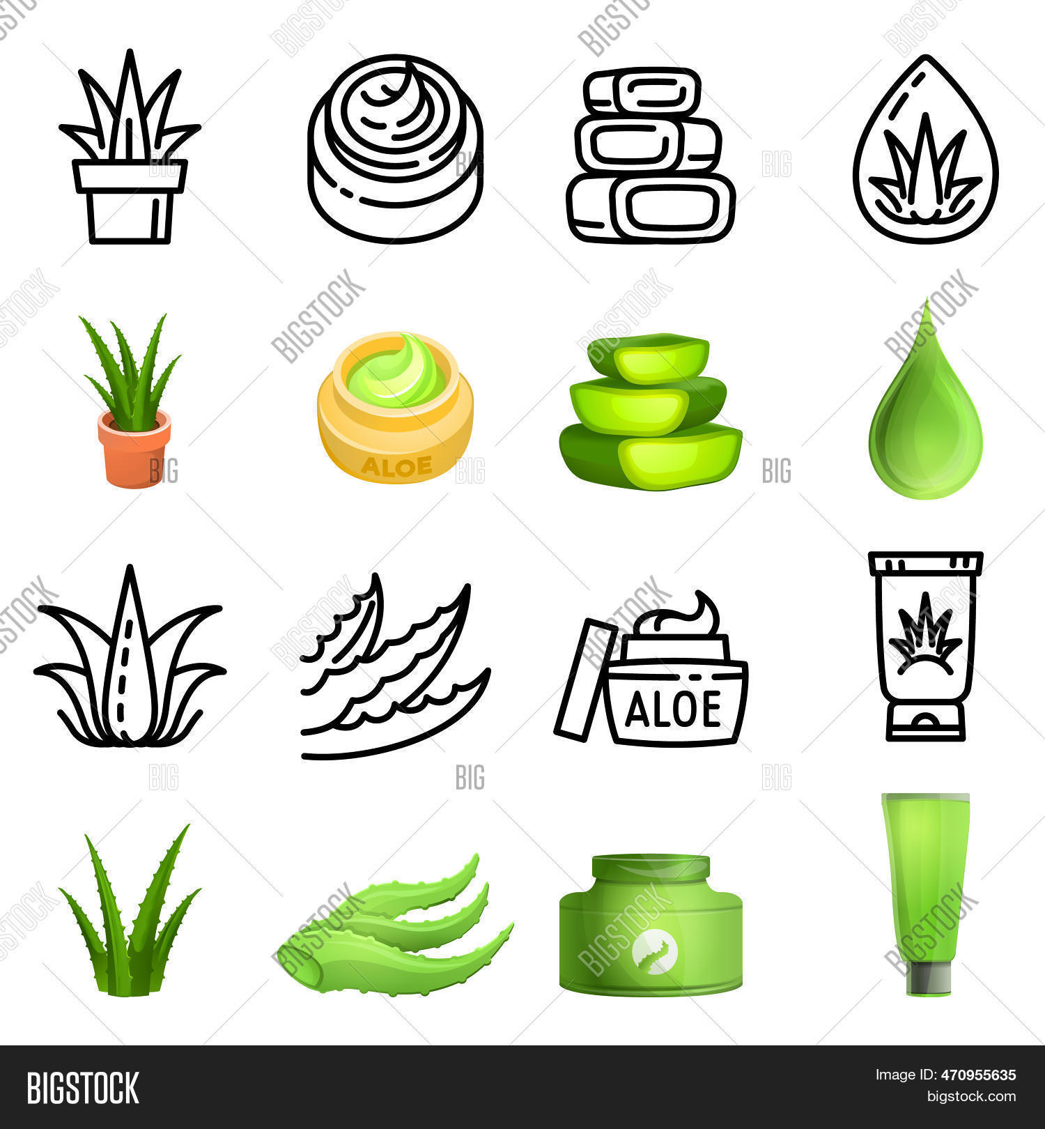 Aloe Vera Set. Cartoon Image & Photo (Free Trial) | Bigstock