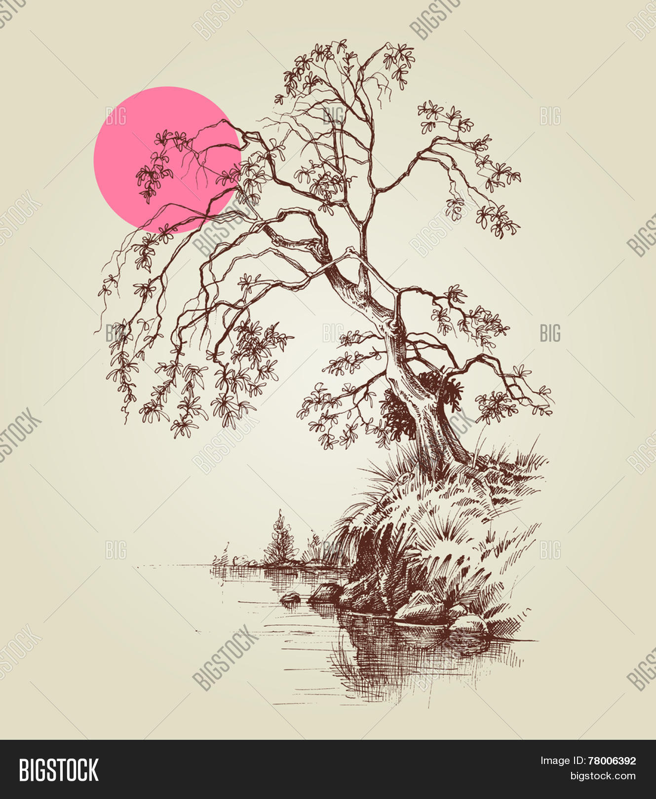 Tree By Lake River Vector & Photo (Free Trial) | Bigstock