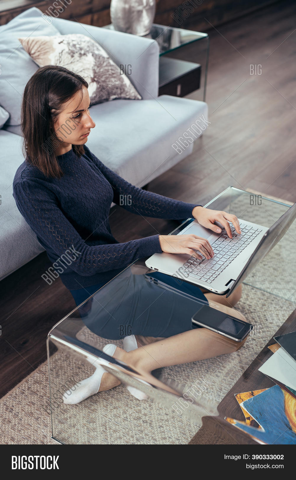 Girl Laptop Sits Home Image & Photo (Free Trial) | Bigstock