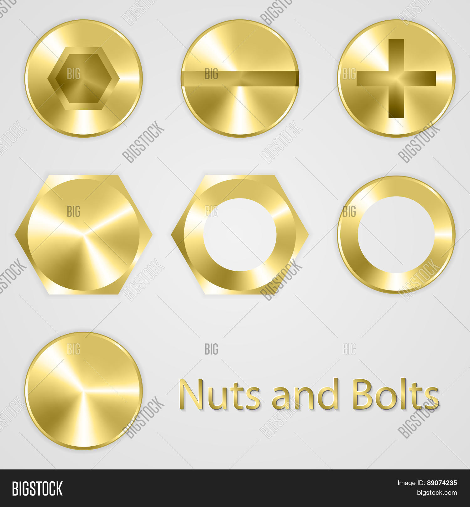 Gold Nuts Bolts. Vector & Photo (Free Trial) | Bigstock