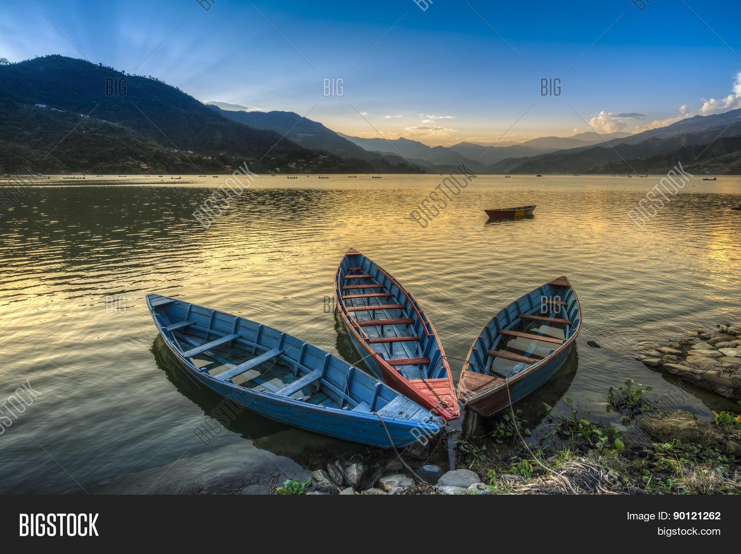 Boats On Fewa Lake Image & Photo (Free Trial) | Bigstock