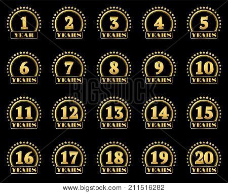 Set Gold Numbers 1 20 Vector & Photo (Free Trial) | Bigstock