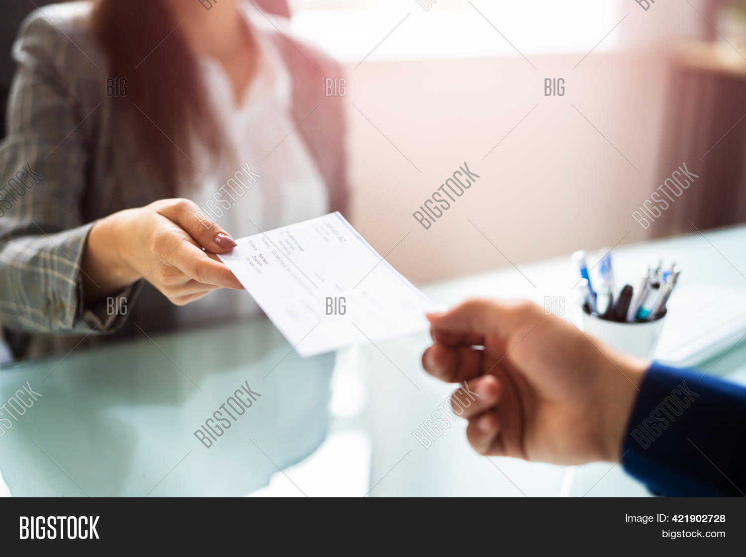 Woman Giving Cheque. Image & Photo (Free Trial) | Bigstock