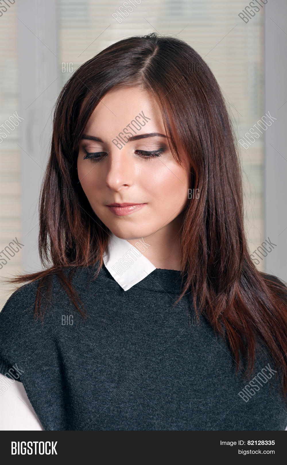 Girl Lowered Her Eyes Image & Photo (Free Trial) | Bigstock