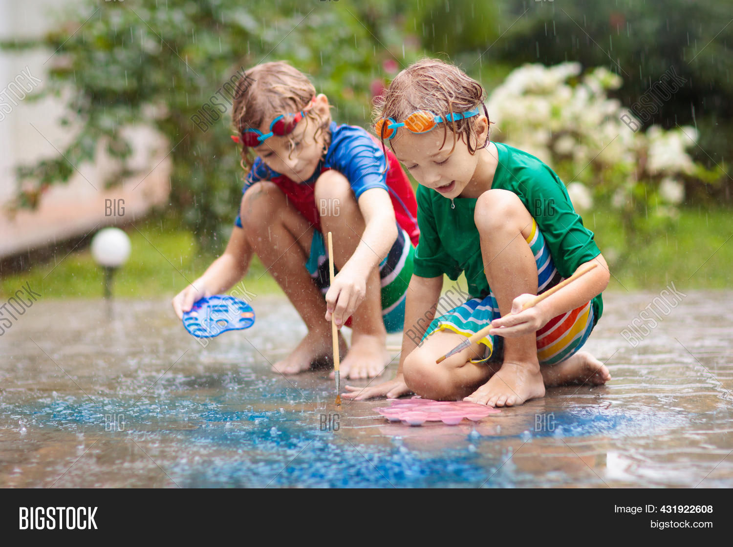 Kids Playing In The Rain