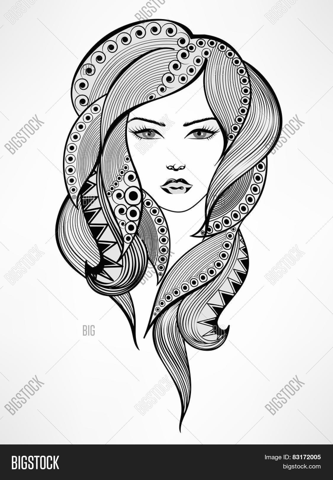 Sketch Girl Face Vector And Photo Free Trial Bigstock