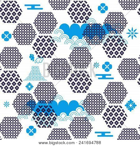 Beautiful Vector Japanese Seamless Pattern With Japanese Motifs. Vector ...