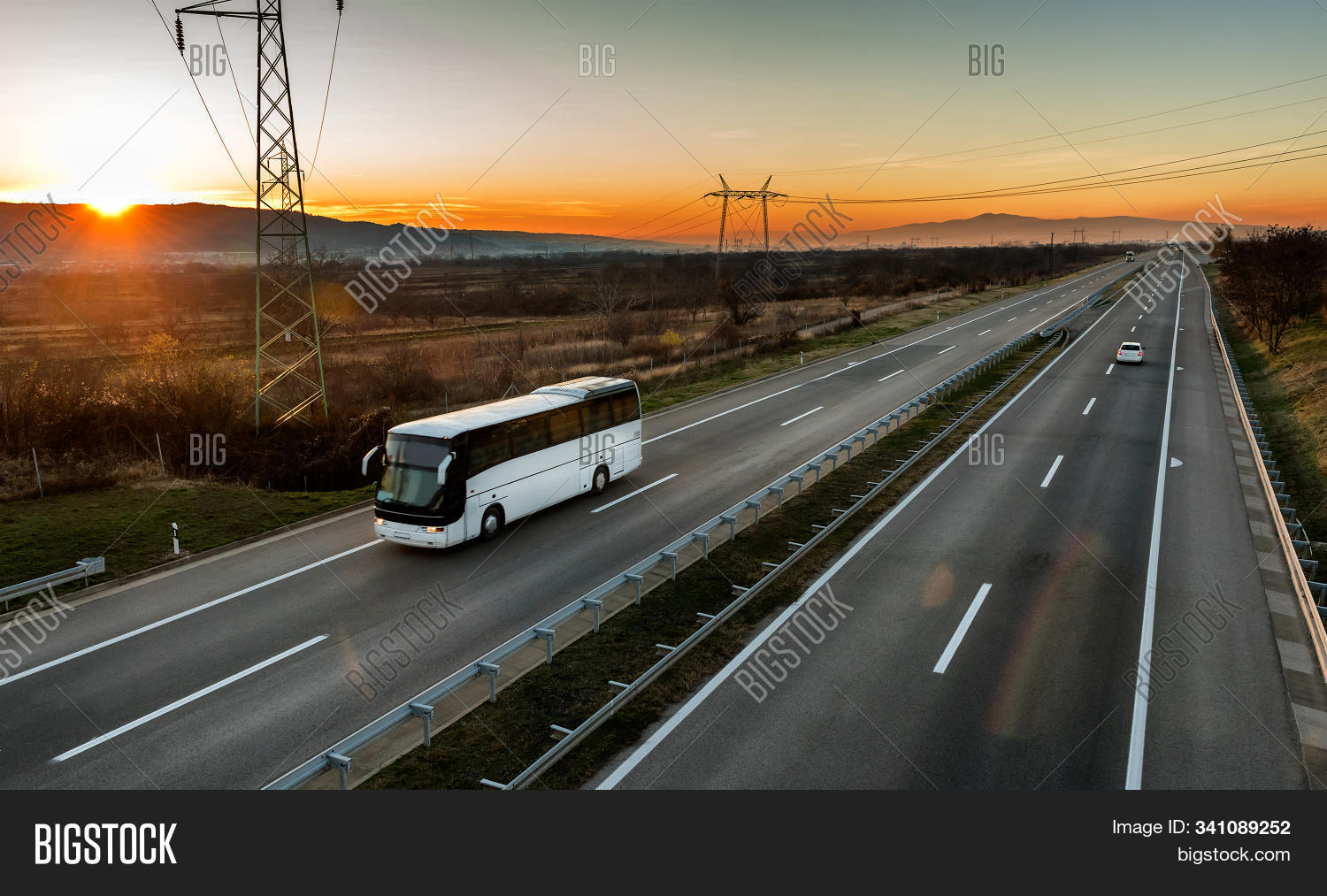 White Bus Traveling On Image & Photo (Free Trial) | Bigstock