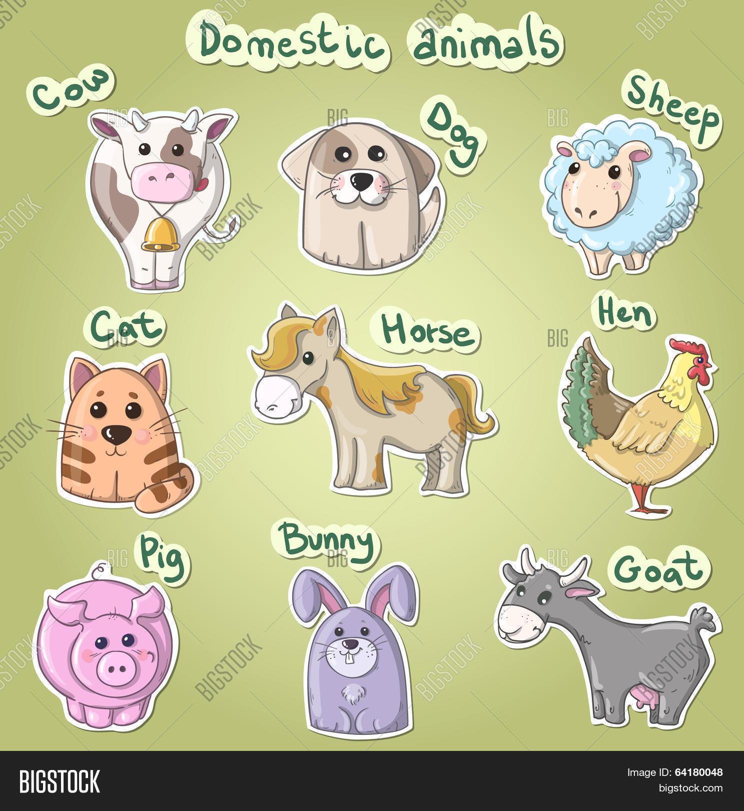 Set Cartoon Domestic Vector & Photo (Free Trial) | Bigstock