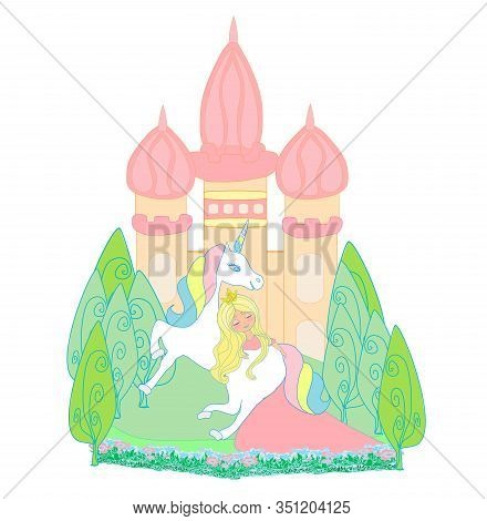 Vector Illustration Fairy Tale Castle Unicorn Images, Illustrations ...