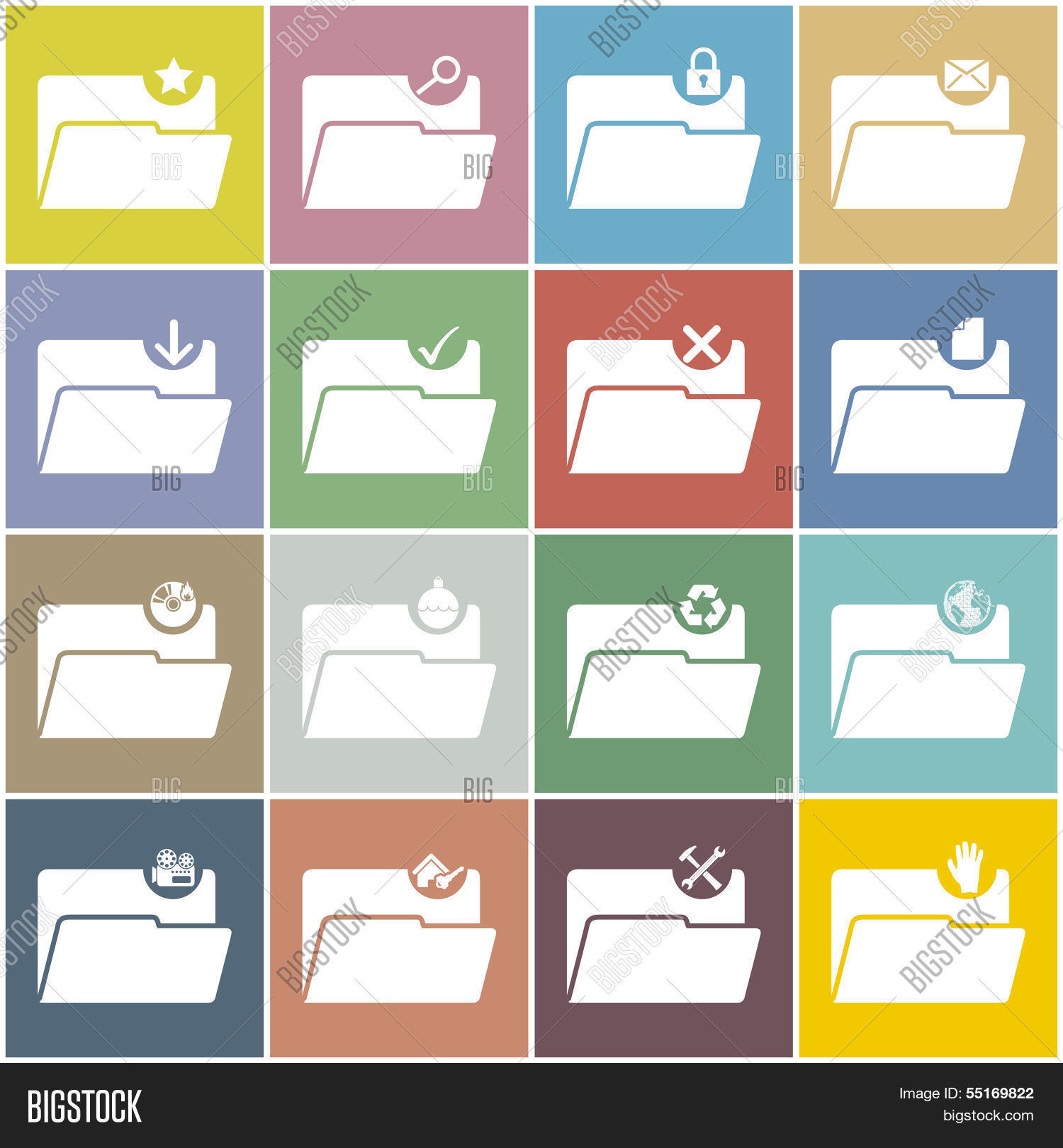 Flat Folder Icon Set Vector & Photo (Free Trial) | Bigstock