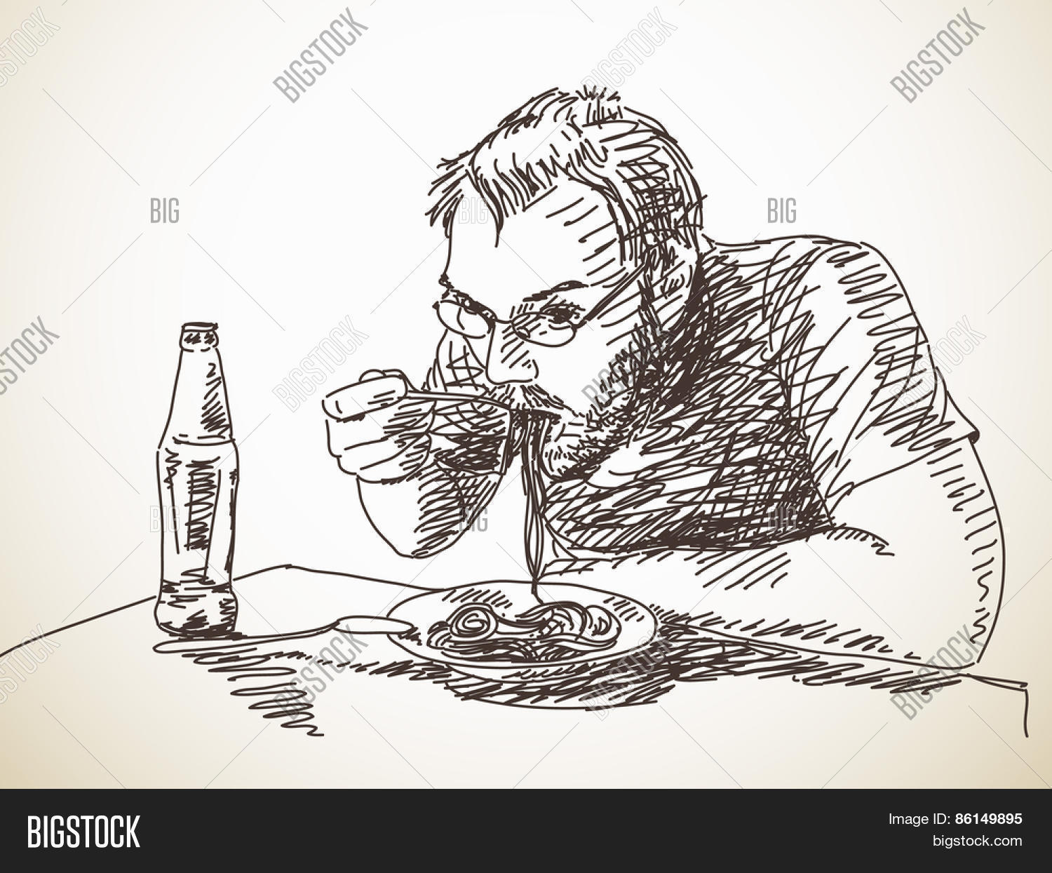 Sketch Man Eating Vector & Photo (Free Trial) | Bigstock