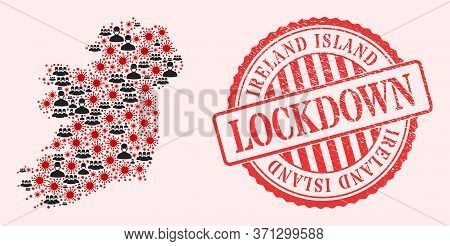 Vector Mosaic Ireland Island Map Of Covid-2019 Virus, Masked Men And ...