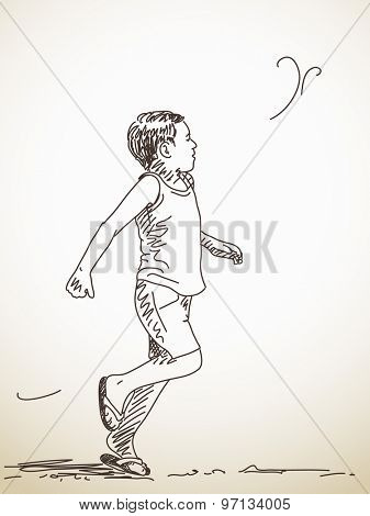Sketch Running Child Vector & Photo (Free Trial) | Bigstock