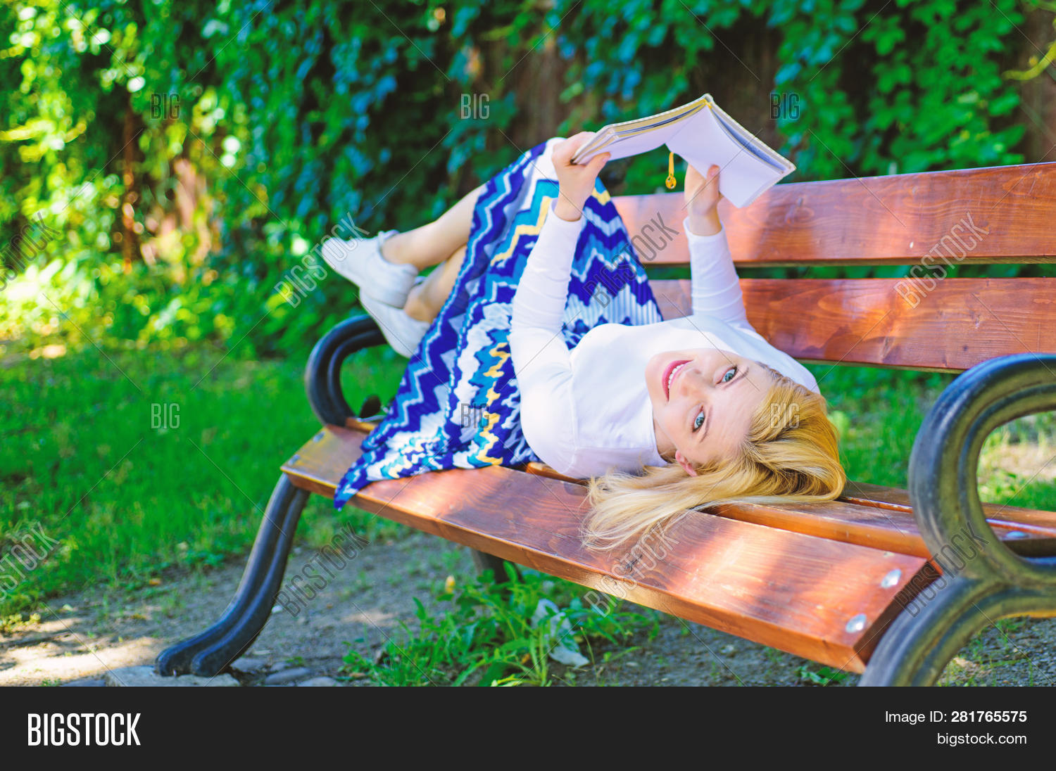 Girl Lay Bench Park Image & Photo (Free Trial) | Bigstock