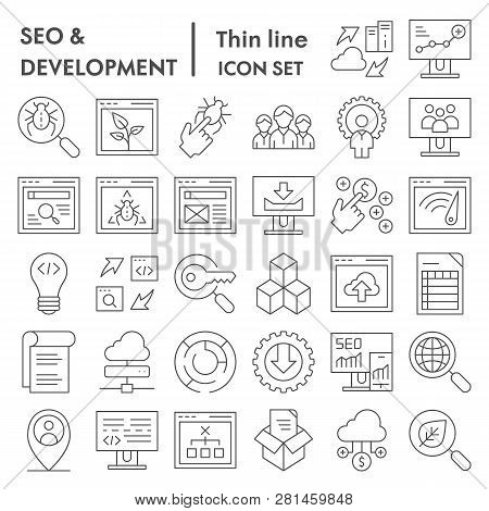 Seo And Development Thin Line Icon Set, Computing Symbols Collection ...