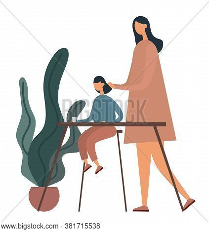 Mother Doing Hair Vector & Photo (Free Trial) | Bigstock