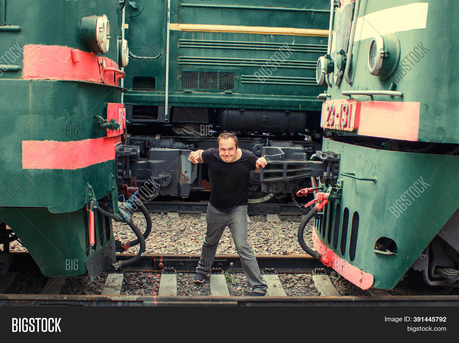 Man Between Two Trains Image & Photo (Free Trial) | Bigstock