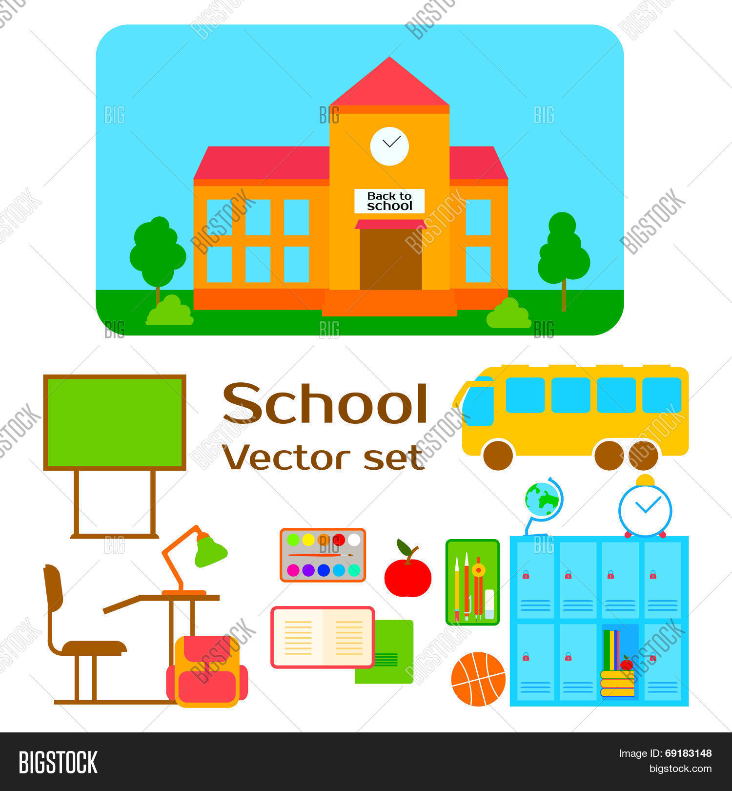 Set School Elements Vector & Photo (Free Trial) | Bigstock