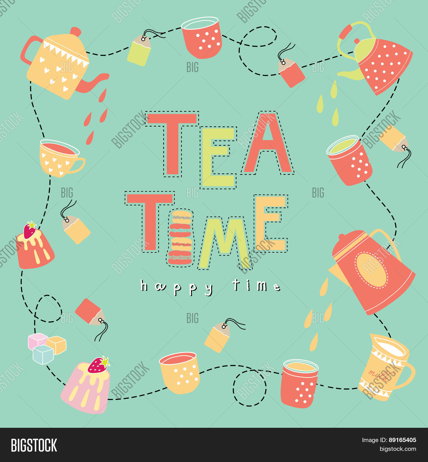 Tea Time Happy Time Vector & Photo (Free Trial) | Bigstock