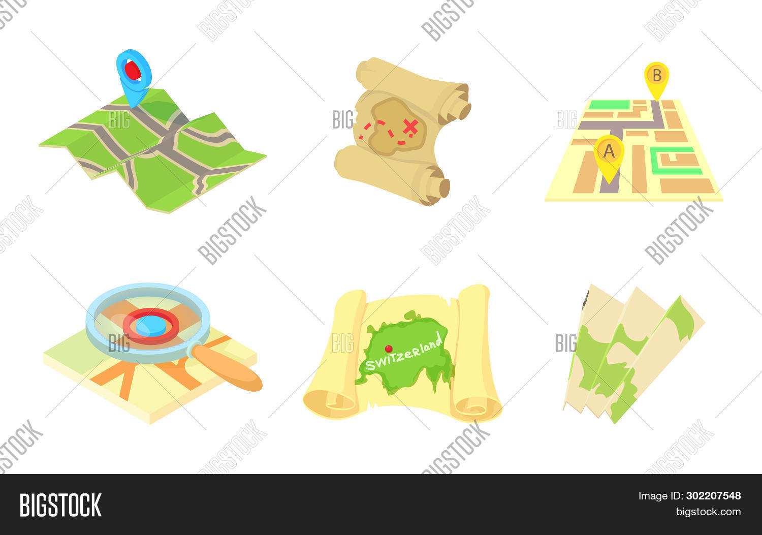 Maps Icon Set. Cartoon Image & Photo (Free Trial) | Bigstock