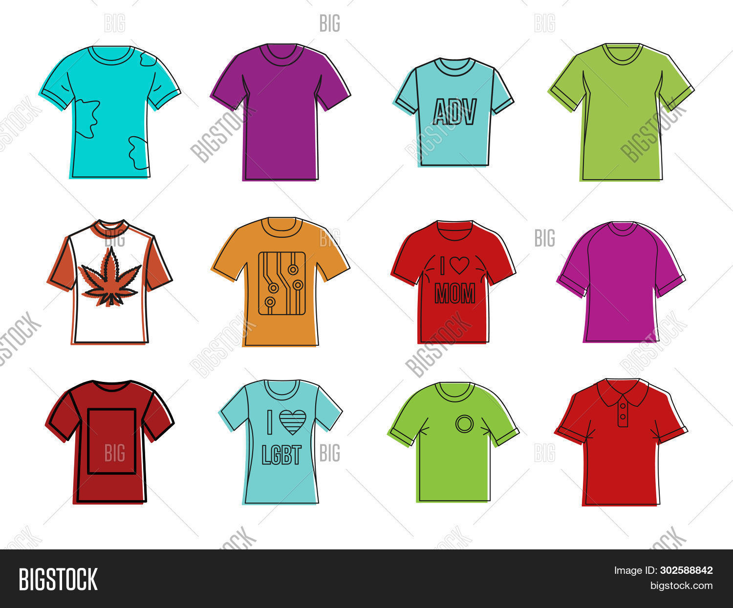 Tshirt Icon Set. Color Image & Photo (Free Trial) | Bigstock