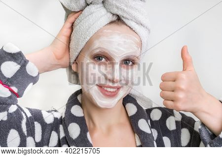 Attractive Woman Applying Natural Facial Mask From Sour Cream - Stock ...
