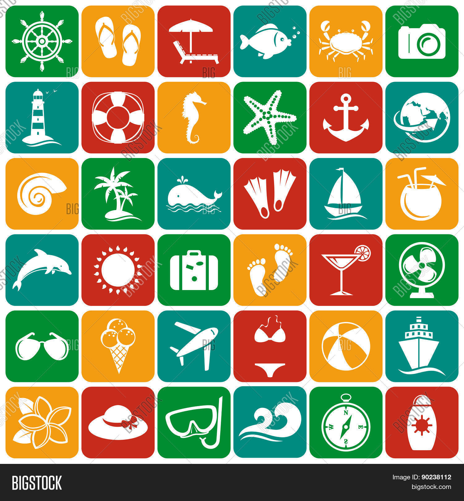 Sea Beach Flat Icons Vector & Photo (Free Trial) | Bigstock