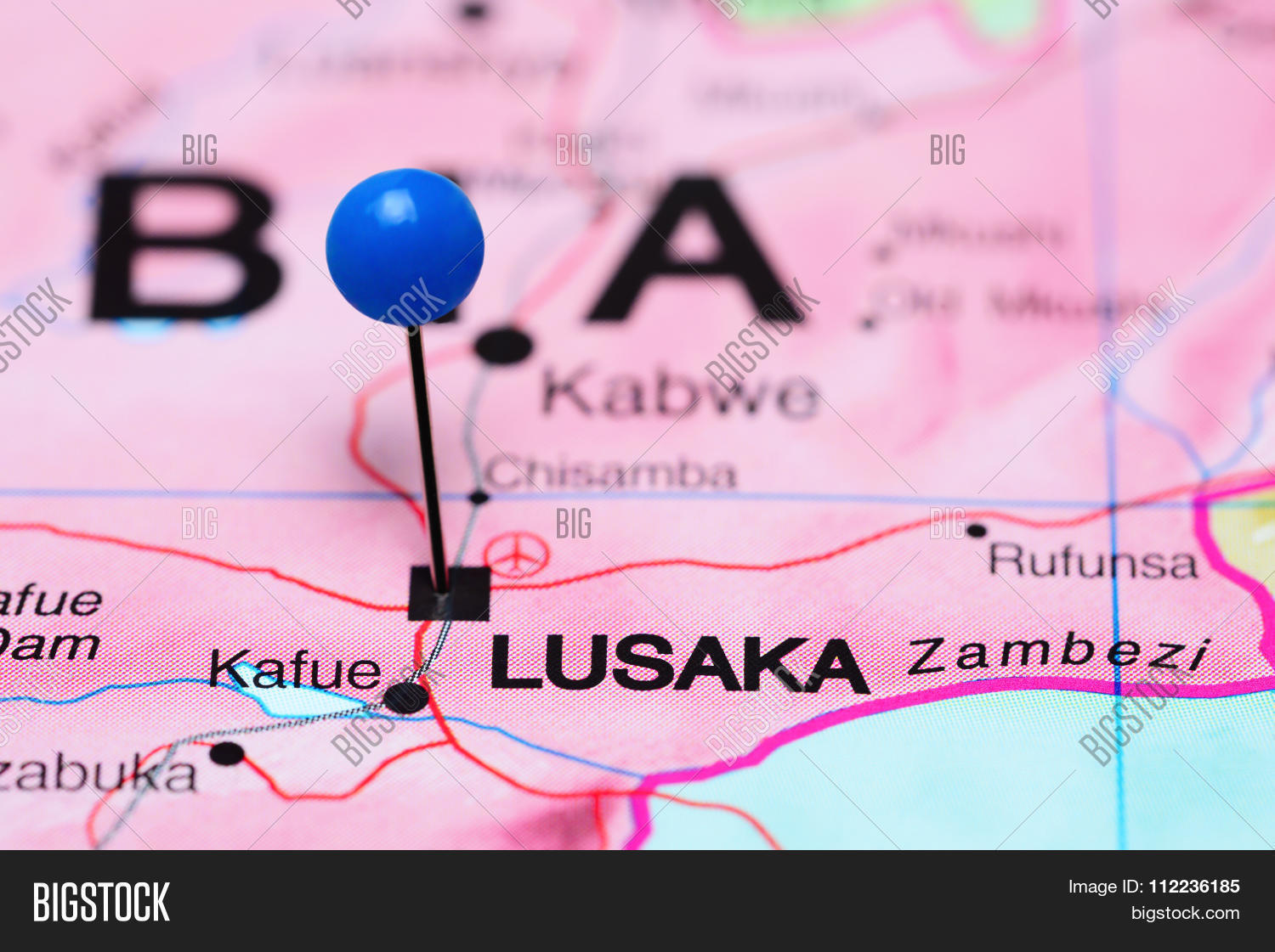 Lusaka Pinned On Map Image & Photo (Free Trial) | Bigstock