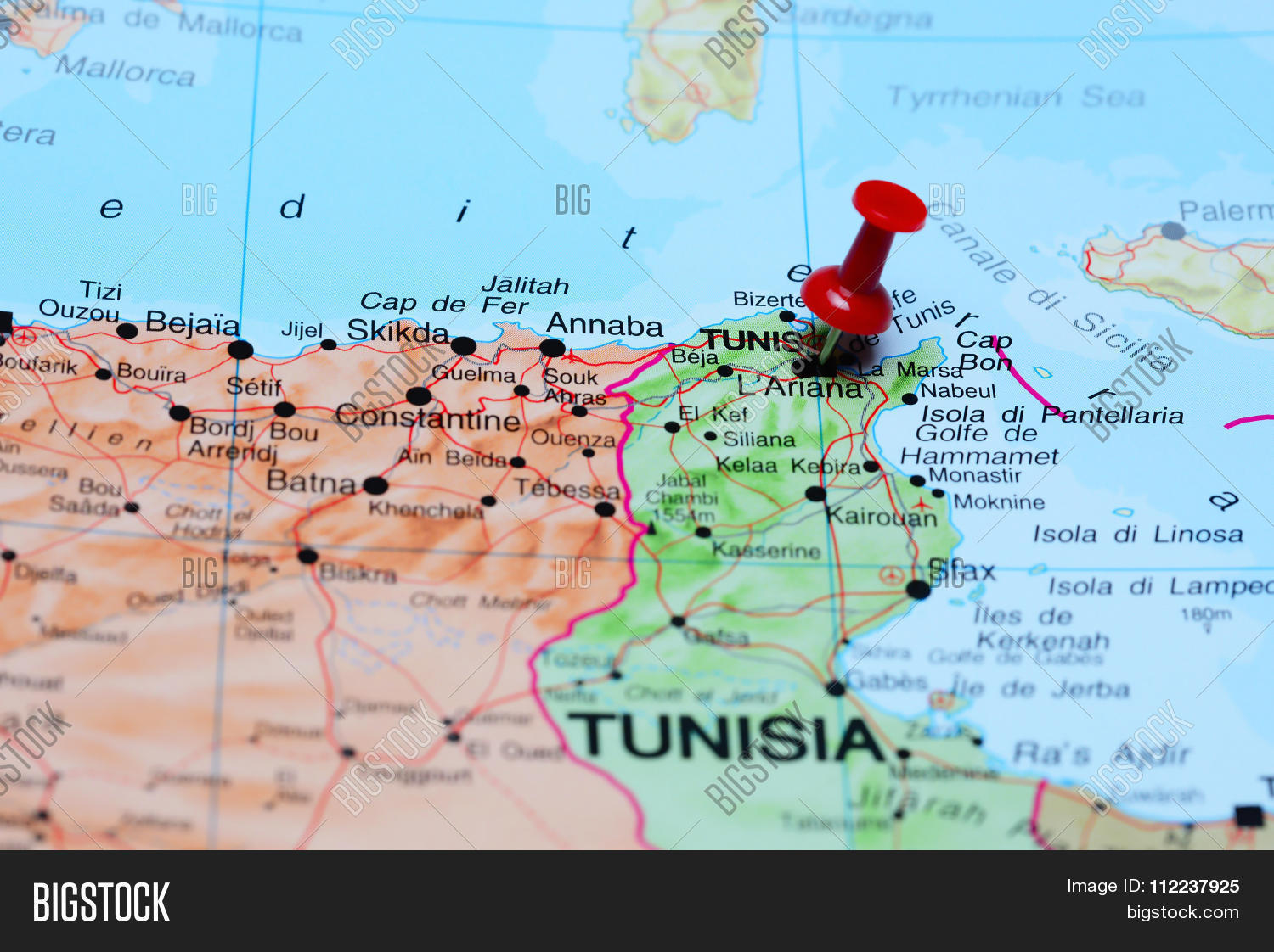 Tunis Pinned On Map Image & Photo (Free Trial) | Bigstock