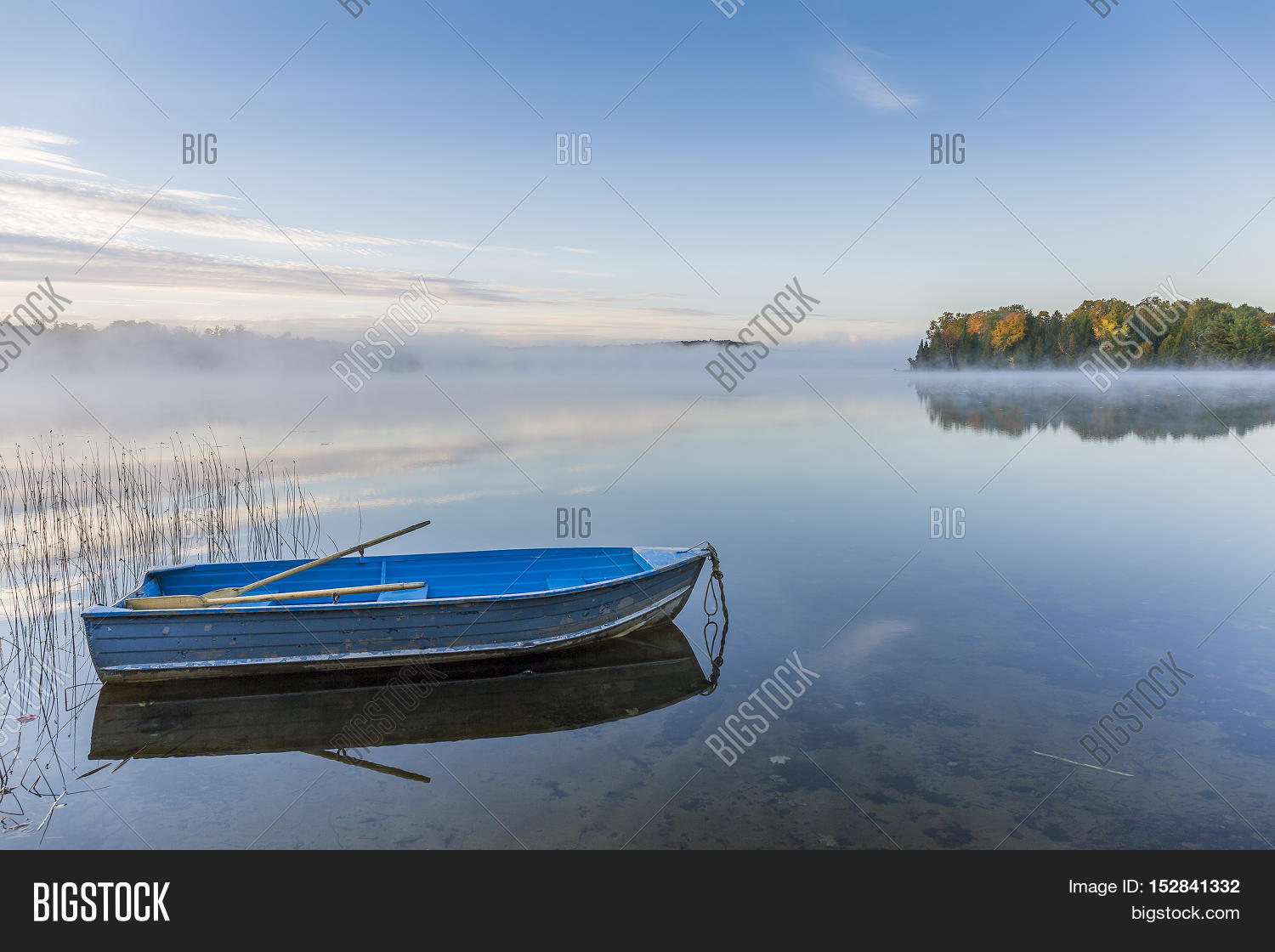Rowboat On Misty Lake Image & Photo (Free Trial) | Bigstock