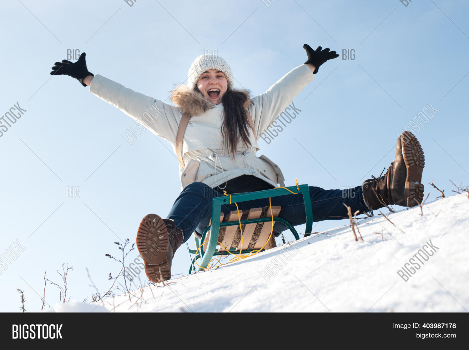 Woman Sits Sledges Image & Photo (Free Trial) | Bigstock