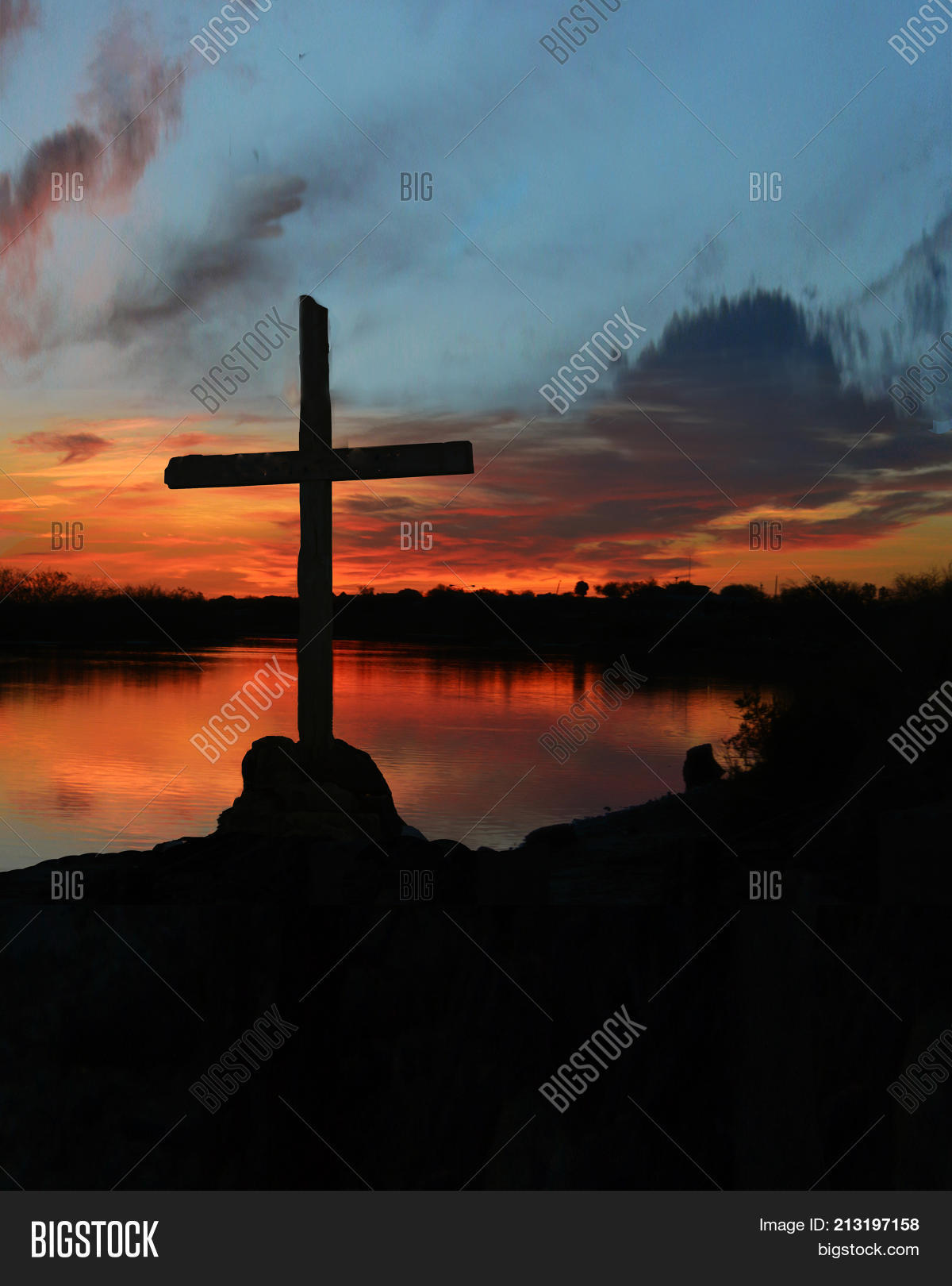 Cross By River Sunrise Image & Photo (Free Trial) | Bigstock