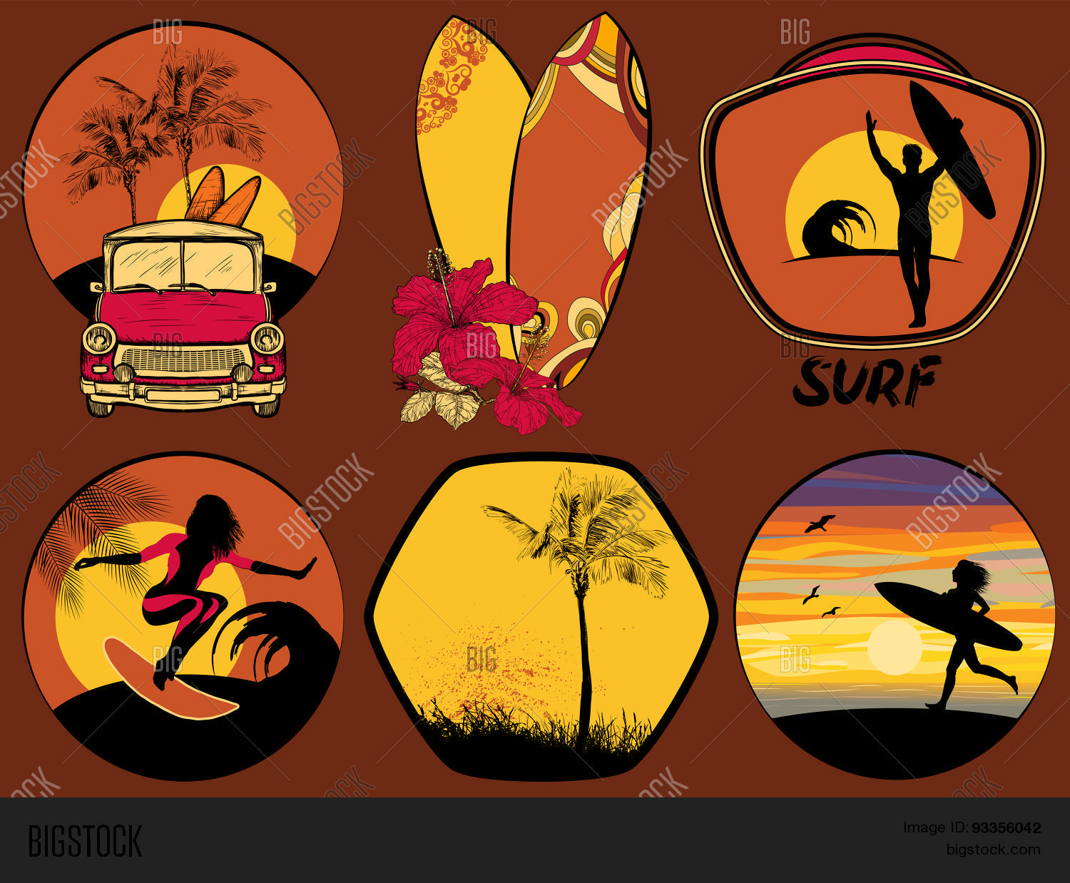 Set Surfing Design Vector & Photo (Free Trial) | Bigstock