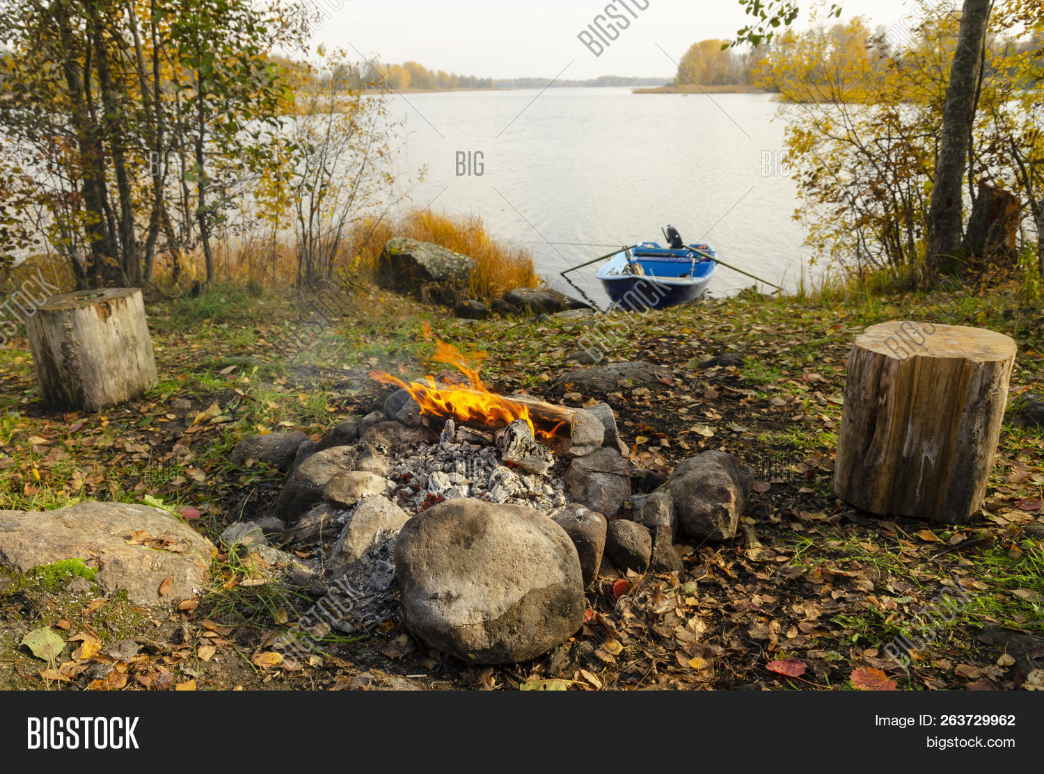 Bonfire Burns Camp On Image & Photo (Free Trial) | Bigstock