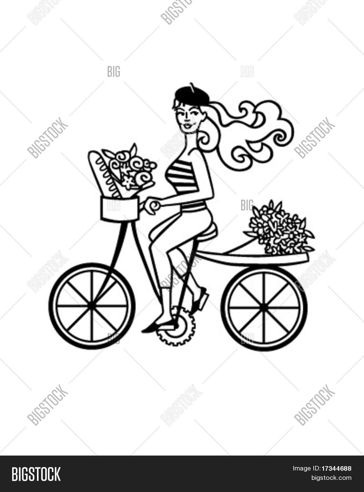 French Girl On Bike Vector & Photo (Free Trial) | Bigstock