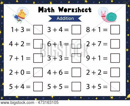 Math Worksheet Kids. Vector & Photo (Free Trial) | Bigstock