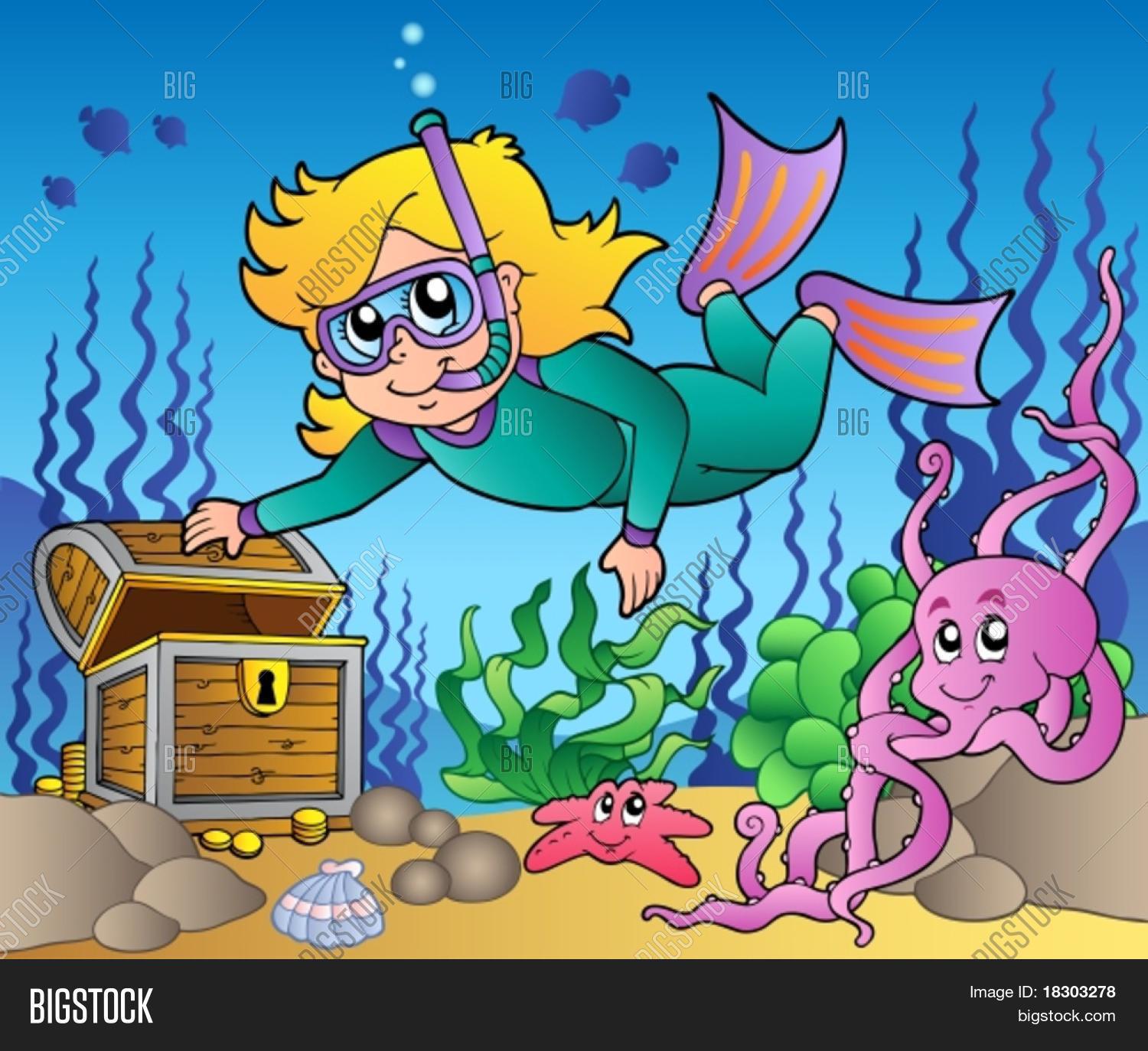 Girl Snorkel Diver Vector & Photo (Free Trial) | Bigstock